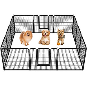Topeakmart 12 Panel 32-inch Heavy Duty Dog Pen- Foldable Metal Dog Pen Dog Exercise Pen Barrier Crate Cage Kennel Portable Cat Duck Chicken Puppy Fence with Door Outdoor & Indoor Black