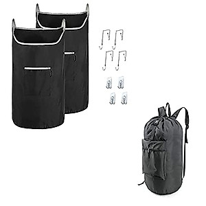 BeeGreen 2 Pack Black Hanging Laundry Hamper Bag X-Large Over The Door Hanging Laundry Bag with 2 Different Hook Types and Laundry Bag Backpack with Adjustable Shoulder Straps