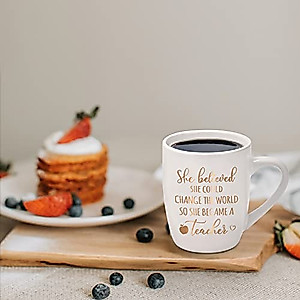 Maustic Teacher Gifts for Women, She Believed She Could Change the World So She Became A Teacher Coffee Mug, Teacher Appreciation Gifts for Teachers Day, Christmas, Birthday, 12 Oz White