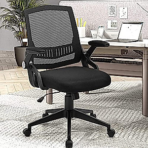 Nobofeeling Office Chair, Mesh Desk Executive Chair with 90° Flip-up Arms & Thick Cushion, Task Computer Home Chair with 5 Years Warranty, Black (Modern, Black) (Modern, Black)