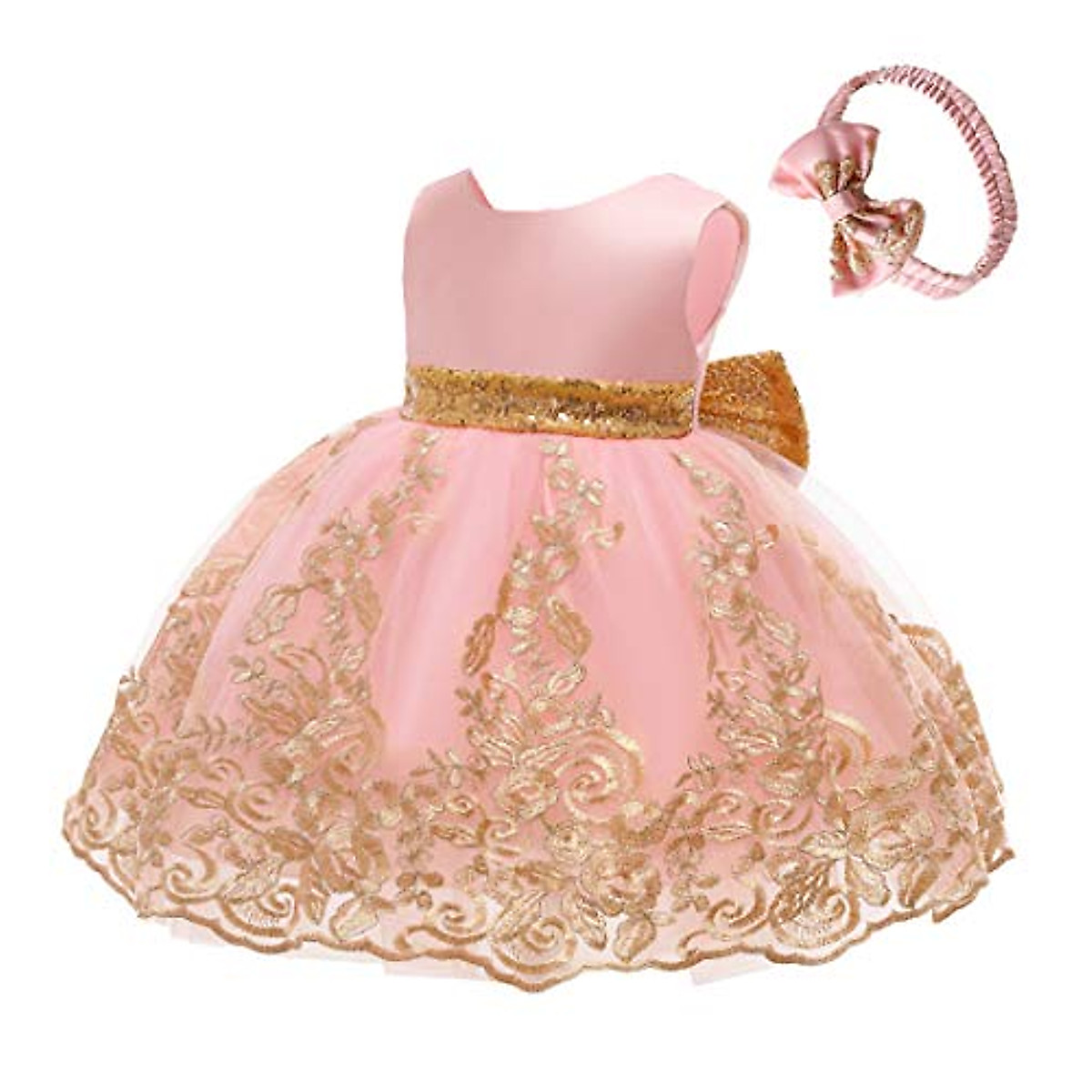 Flower Girl Dress 3-6 M Month Sleeveless Lace Embroidery Special Occasion Dress Ruffles Wedding Birthday Dresses Dressy Up Fancy Tulle Tutu Ball Gown for Infant Party Knee Sundress (8557Pink, 60)