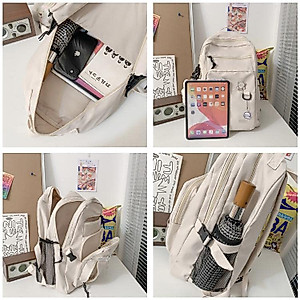 MININAI Aesthetic College Backpack with Pins and Plushies Kawaii Laptop Backpack Preppy Daypack Cute Travel Bag Book Bag (Black,One Size)