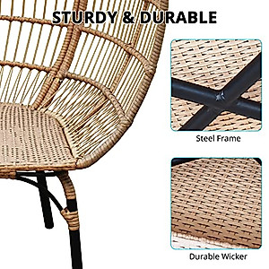 OTSUN Wicker Egg Chair, Oversized Indoor Outdoor Lounger for Patio, Backyard, Living Room with 4 Cushions, Steel Frame, Khaki