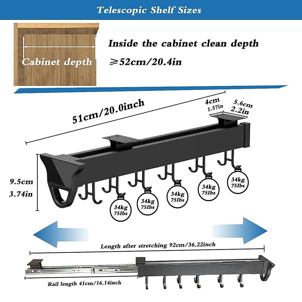 Pull Out Mop Broom Holder & Organizer Tool Racks with 12-20 Heavy Duty Hooks Pull Out Pot And Pan Organizer Multifunctional Sliding Under Cabinet Organization - Kitchen, Closet, Garage Storage ( Size