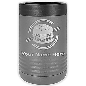 LaserGram Double Wall Insulated Beverage Can Holder, Hamburger, Personalized Engraving Included (Standard Can, Gray)