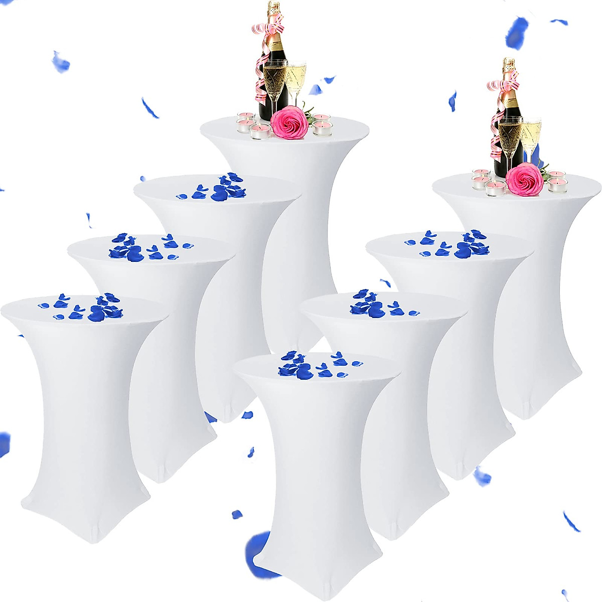 8 Packs 32 x 43 Inch Cocktail Spandex Tablecloths Cocktail Round Table Cover Spandex Stretch Square Tablecloth for Fitted High Top Table (White)