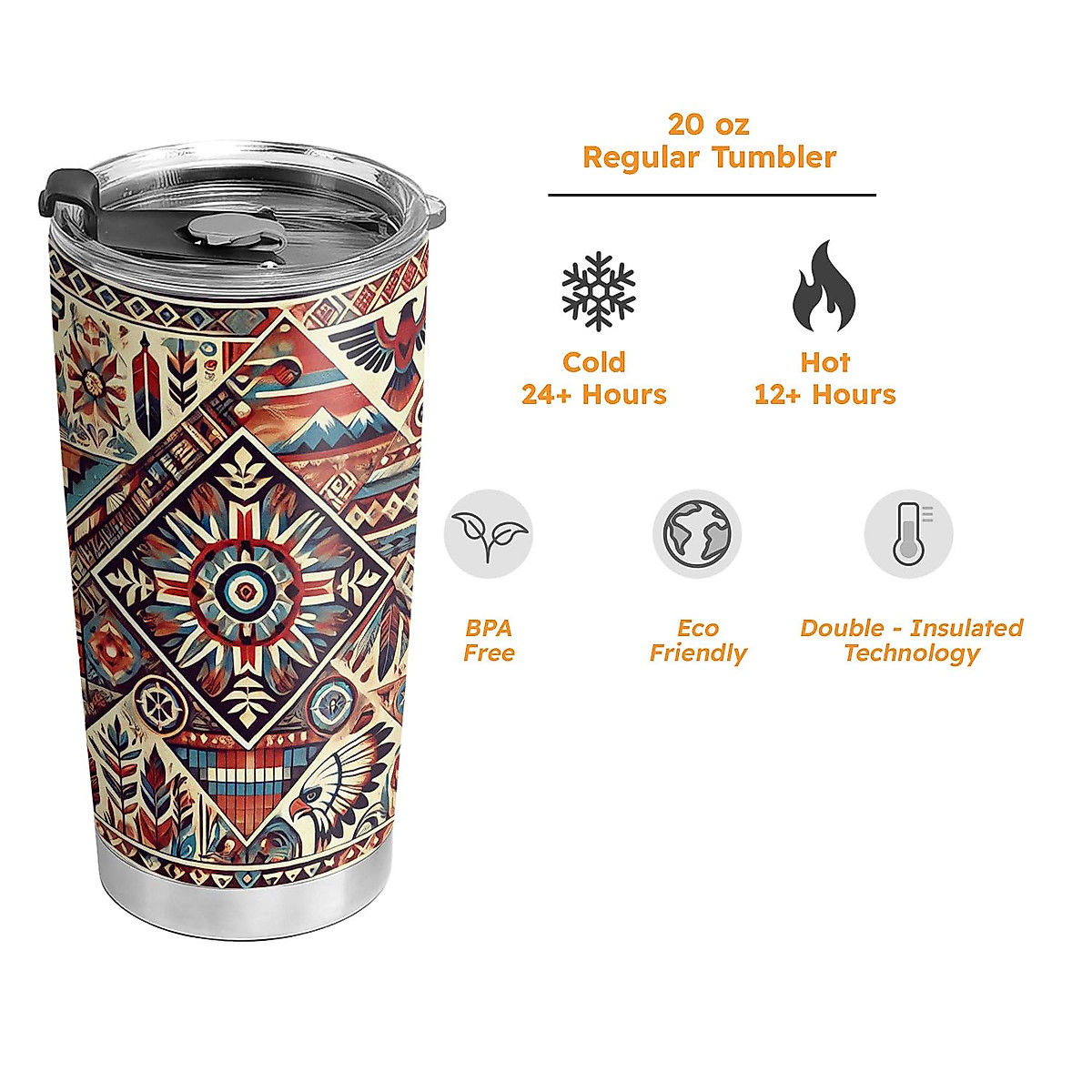 20oz Dreamcatcher Native American Tumbler, Native American Indian Gifts, Coffee Thermos for Women, Men, Stainless Steel Double Wall Vacuum Insulated Coffee Mug, Travel Cup with Lid