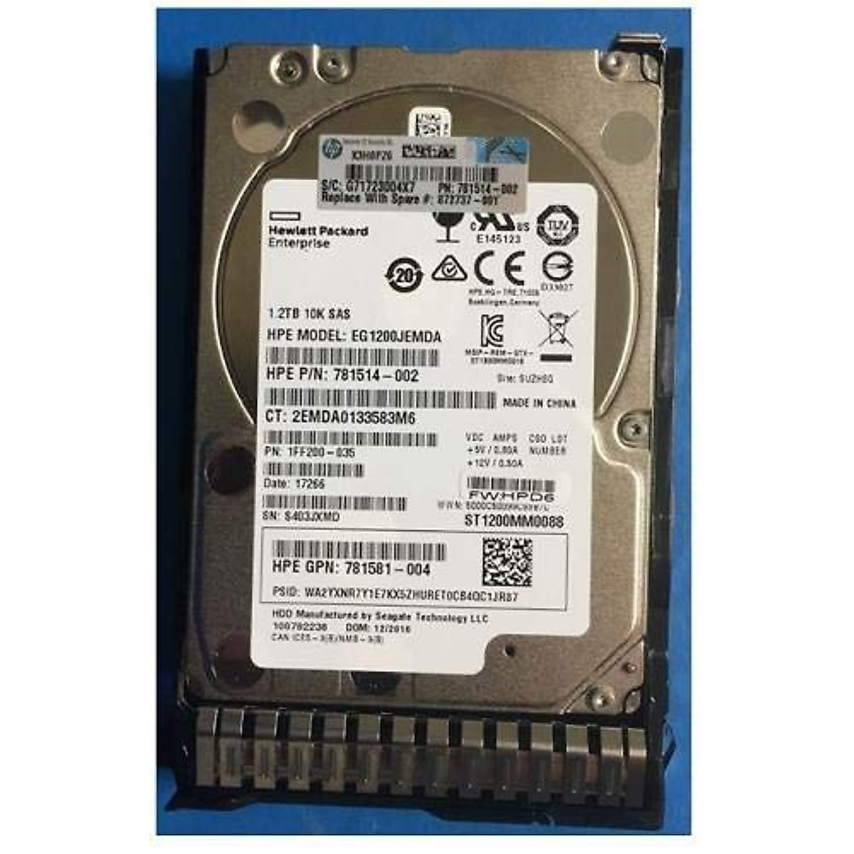 Hewlett Packard 872737-001 1.2tb 10k 2.5 12g Sas Ds Sc Hddint F/s New Hpe Spare 1yr Wty