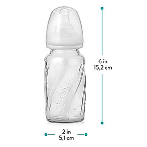 Evenflo Feeding Glass Premium Proflo Vented Plus Bottles for Baby, Infant and Newborn - Helps Reduce Colic - Clear, 4 Ounce (Pack of 6)