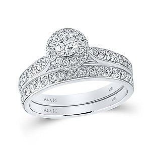 Jewels By Lux 14kt White Gold Womens Round Diamond Bridal Wedding Engagement Ring Band Set 1.00 Cttw (Certified) Ring Size 7 (SI3 clarity; G-H color) round shape white diamond