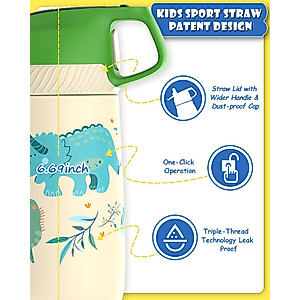 FJ bottle FJ bottle 13 oz Patent Design Insulated Kids Water Bottle with Straw Lid and Silicone Protective Cover, AirFree Vent Technology Care for Kids, BPA Free, Multiple Colors (Wild Dinosaur/12 oz)