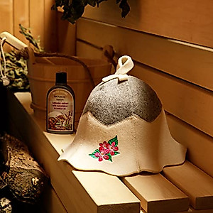 Natural Textile Sauna Hat 'Sauna Flower' White - 100% Organic Wool Felt Hats for Russian Banya - Protect Your Head from Heat - Sauna eBook Guide Included - with Embroidery