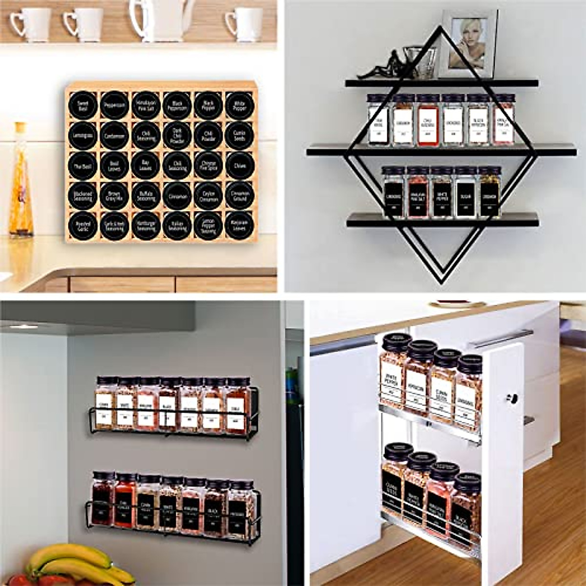 25 Spice Jars with 547 Labels- Glass Spice Jars with Black Metal Caps, 4oz Empty Spice Containers with Shaker Lids, Funnel, Chalk Pen, Churboro Square Seasoning Bottles for Spice Rack, Drawer, Cabinet