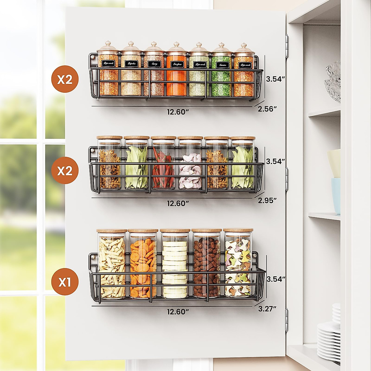 Mystozer 5 Pack Spice Rack Seasoning Organizer Wall Mount, Hanging Spice Organizer Shelf for Kitchen Cabinet, Wall, Pantry Door (Jars Are Not Included)
