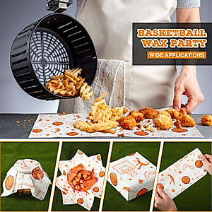 90 PCS Basketball Party Supplies 1.1lb 30 Basketball Paper Food Serving Tray Paper Food Holder Tray Disposable Paper Boat Paper Food Tray with 60 Deli Wrap Wax Paper Sheets for Basketball Party Favor