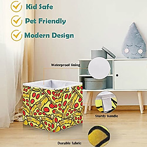 visesunny Closet Baskets Yummy Pizza All Print Storage Bins Fabric Baskets for Organizing Shelves Foldable Storage Cube Bins for Clothes, Toys, Baby Toiletry, Office Supply