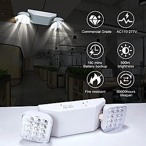 10 Pack Led Emergency Lights with Battery Backup, Commercial Emergency Light Fixture, Adjustable Dual Head Emergency Light for Business, Emergency Lighting for Home Power Failure, AC120V/277V