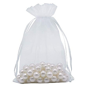 HRX Package White Organza Gift Bags 5x7 inch 100pcs, Mesh Jewelry Pouches Drawstring Bags Empty Sachet for Christmas Candy Present Wedding Giveaways