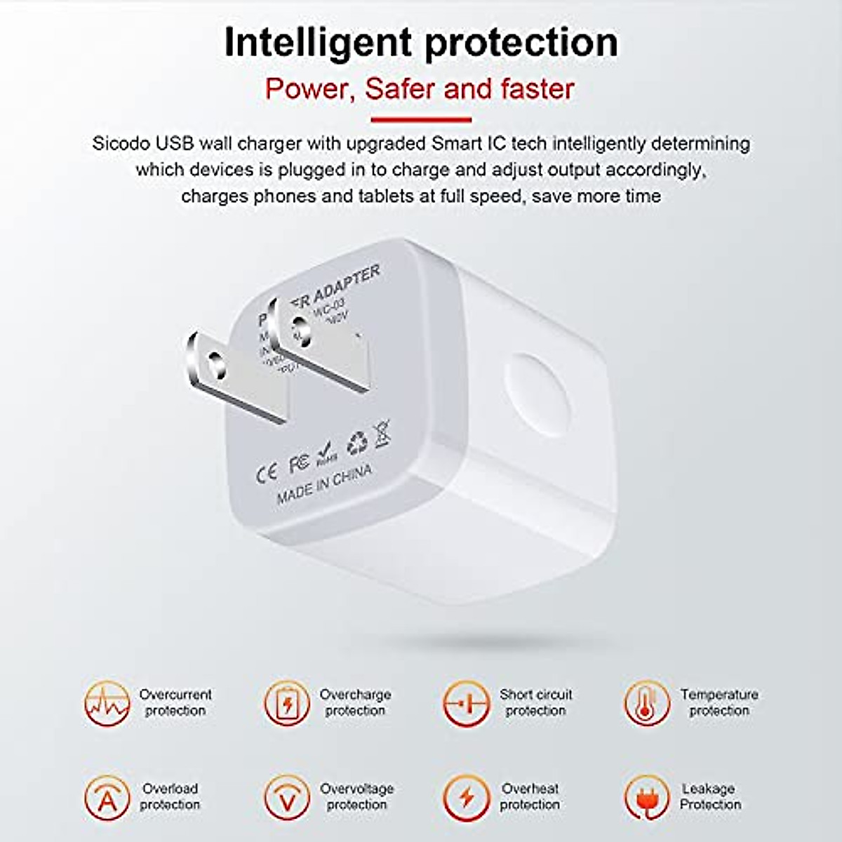 iPhone Charger Block, Plug in Phone Charger, Sicodo 4Pack Single Port USB Wall Charger Fast Charging Adapter Cube Box for iPhone 14 13 12 SE(2020) 11/11pro/XS/XS Max/XR,Samsung Galaxy S22/S21/S20,LG