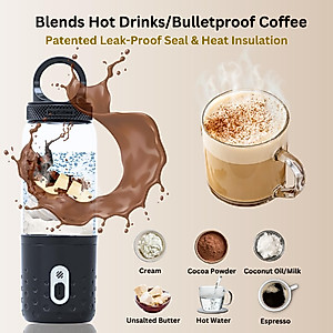 Portable blender, PopBabies Blender for Shakes and Smoothies with 3 Batteries 7500mah USB Rechargeable, Bullet Proof Coffee Blender, Hot and Cold Dual Personal Blender Powerful and Durable 2nd Gen