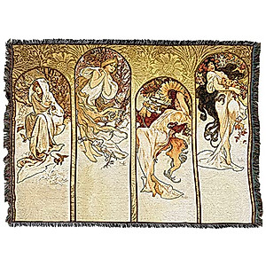 Pure Country Weavers The Seasons Vintage Fine Art Poster Blanket by Alphonse Marie Mucha - Gift Tapestry Throw Woven from Cotton - Made in The USA (72x54)