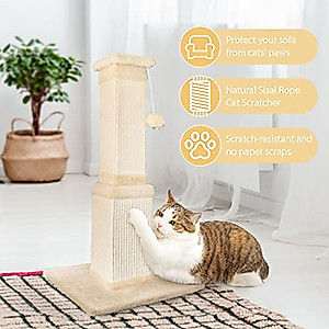 AGYM Cat Scratching Post, 32 Inch Large Cat Scratch Post for Adult Cats and Kittens, Nature Sisal Modern Cat Scratcher for Indoor Cats, Protect Your Furniture and Exercise Cats, Beige