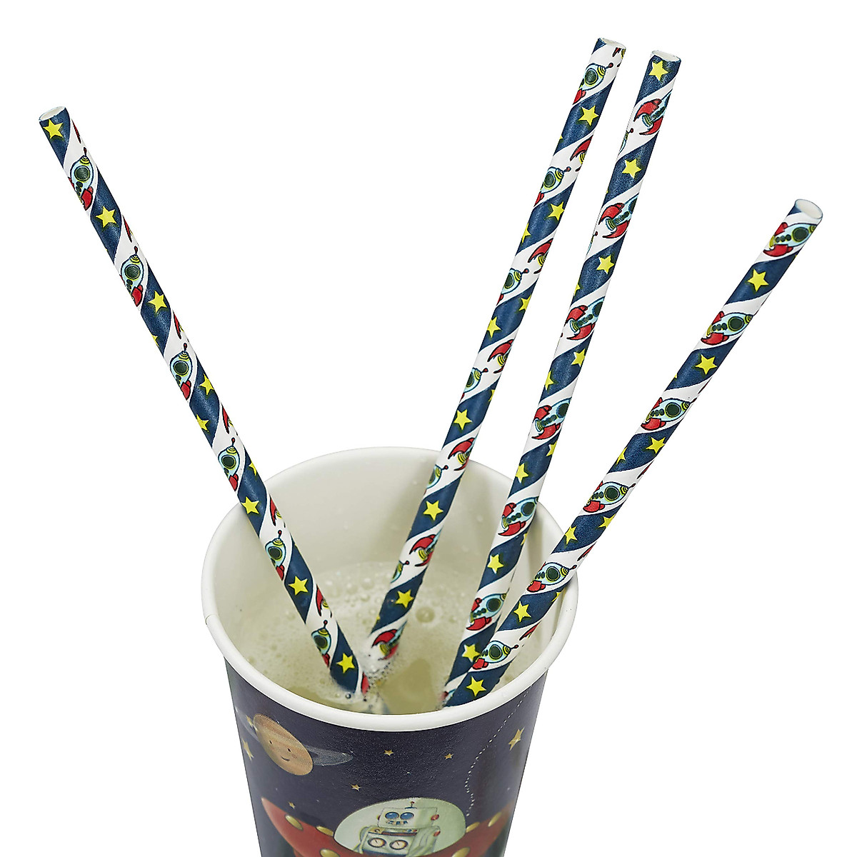 Ginger Ray Space Adventure Party Spaceship & Robot Paper Straws, Mixed, SA-310