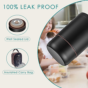 lazycozy® Thermos Food Containers for Hot Food, 27 oz, Soup Thermos with Foldable Spoon, Stainless Steel Vacuum Insulated Food Jar, Leak-Proof, with Carry Bag, Keep Hot/Cold for 12 Hours