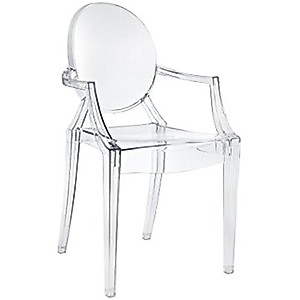 2xhome - Set of 4 Modern Designer Louis Ghost Armchairs with Polycarbonate Crystal Clear Transparent Plastic Dining Chairs