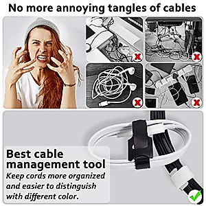 70pcs Computer Cable Ties, Wire Ties, Cord Ties Reusable for Electronics, Hook and Loop Microfiber Cable Ties Extension for Storage, Black and White, 4, 6, 8 inch