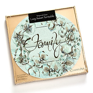 Counterart Cotton Boll 4mm Heat Tolerant Tempered Glass Lazy Susan Turntable 13" Diameter Cake Plate Condiment Caddy Pizza Server