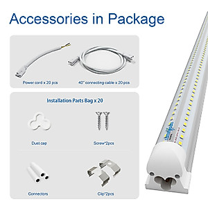 LUMINOSUM LED Shop Light 6ft, 42W LED Tube Light Fixture, Clear Cover Daylight 5000K, V-Shaped Integrated Fixture for Cooler Door Lighting, 20-Pack