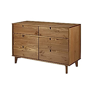Walker Edison Mid Century Modern Wooden 6 Drawer Double Dresser Antique Organizer Closet, Caramel