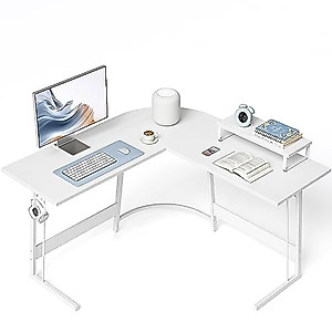 BANTI L Shaped Gaming Desk Computer Office Desk, 47 inch Corner Desk with Large Monitor Stand for Home Office Study Writing Workstation, White
