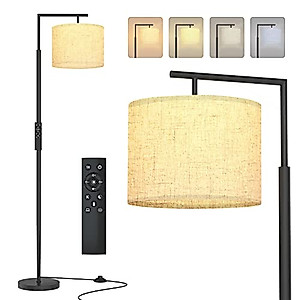 PESRAE Floor Lamp for Living Room, LED Floor Lamp with Remote Control, 4 Color Temperature LED Bulb Included, Modern Standing lamp with Linen Lampshade for Bedroom,Matte Black