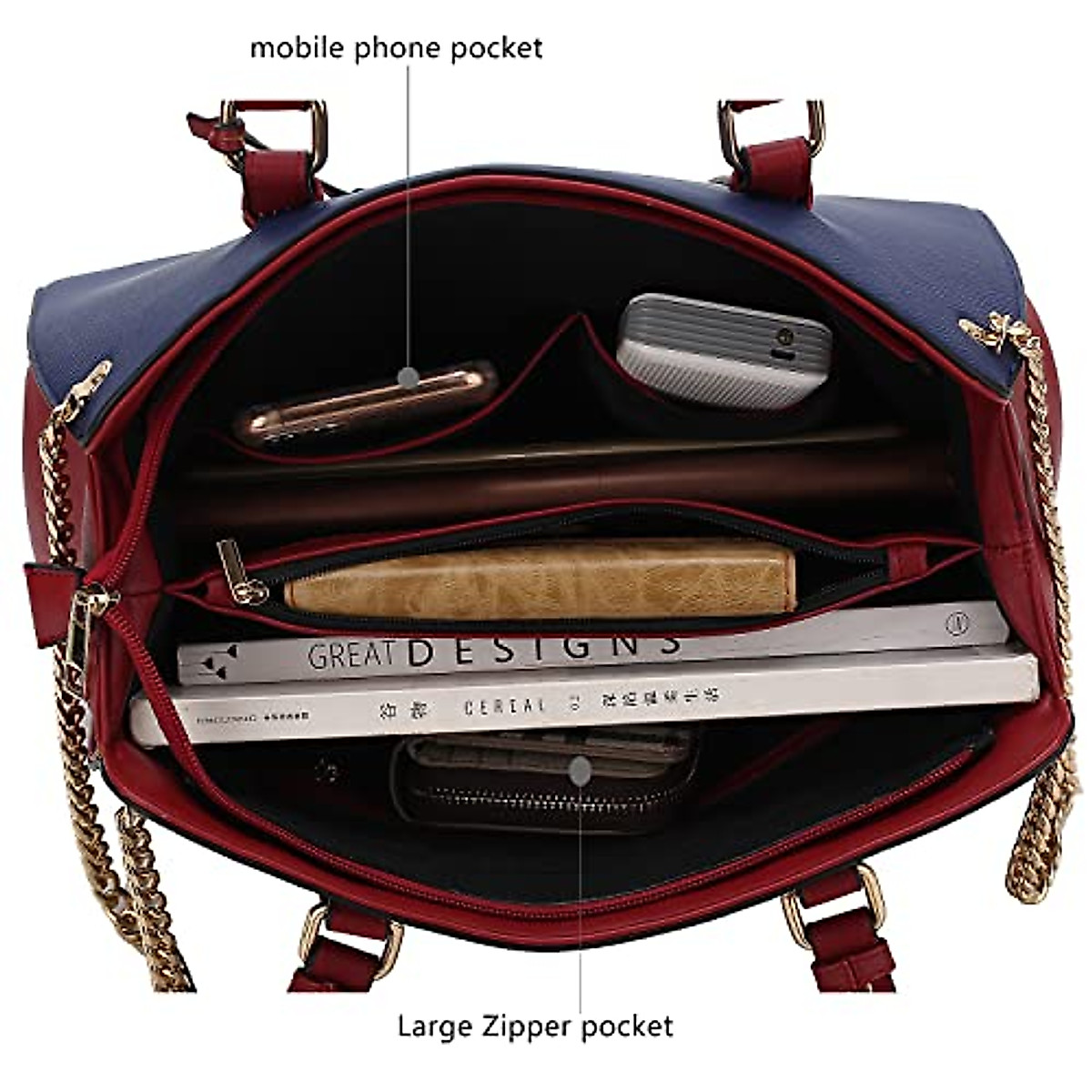 MKF Collection Tote Bag for Women, Vegan Leather Color Block Top-Handle Satchel Handbag Purse