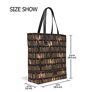 ALAZA Vintage Bookshelf Book Bookworm Tote Bag Purse Handbag for Women Girls