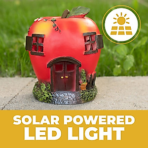 VP Home Apple Fairy House Solar Light for Home and Outdoor Decor, Apple House Solar Powered Flickering LED Garden Light Fairy House Backyard Halloween Decoration