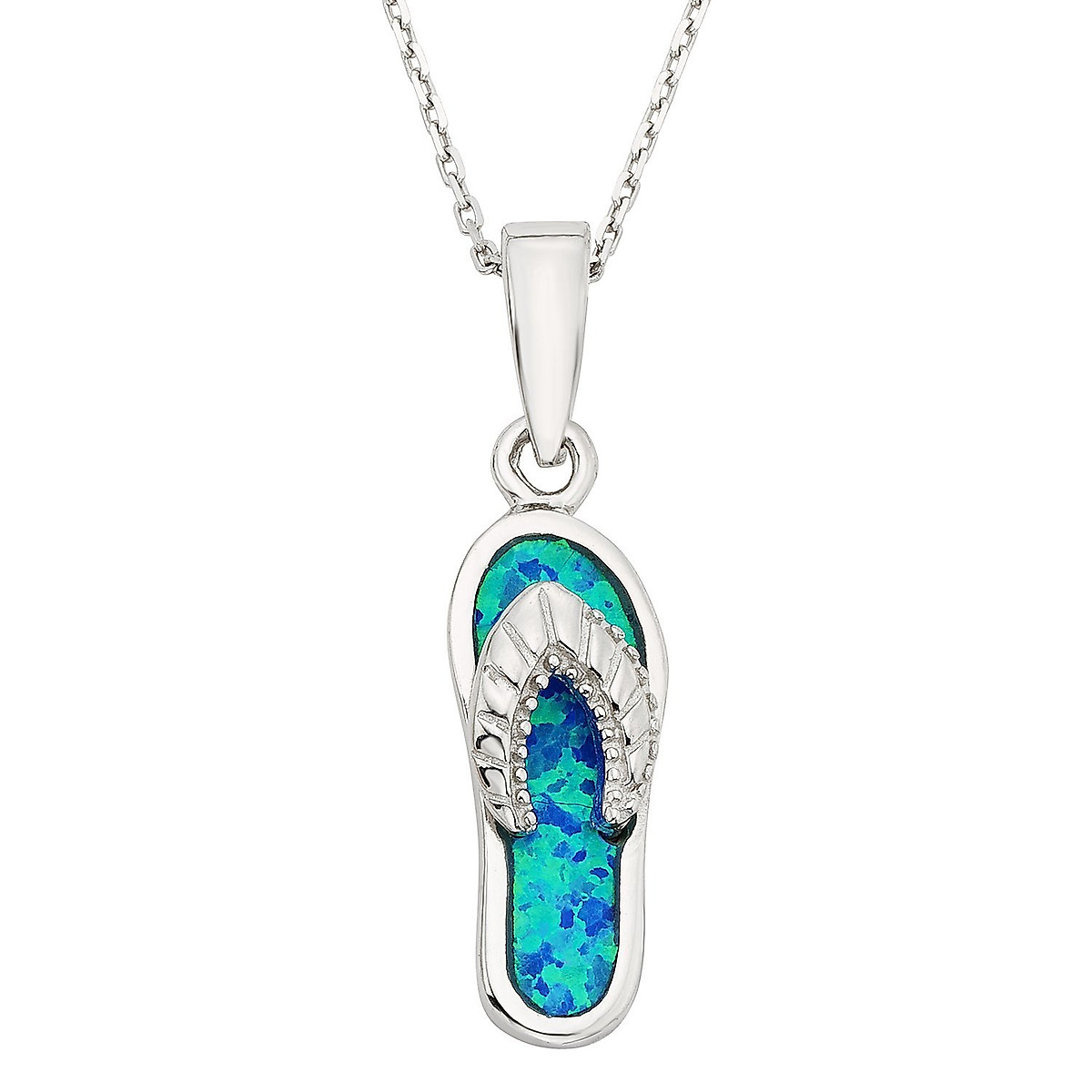 Beaux Bijoux Sterling Silver Created Blue Opal Flip-Flop Pendant with Chain