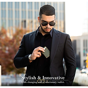 SERMAN BRANDS Money Clip Wallet - Mens Wallets slim Front Pocket RFID Blocking Card Holder Minimalist Mini Bifold (Salted Green Transformer)