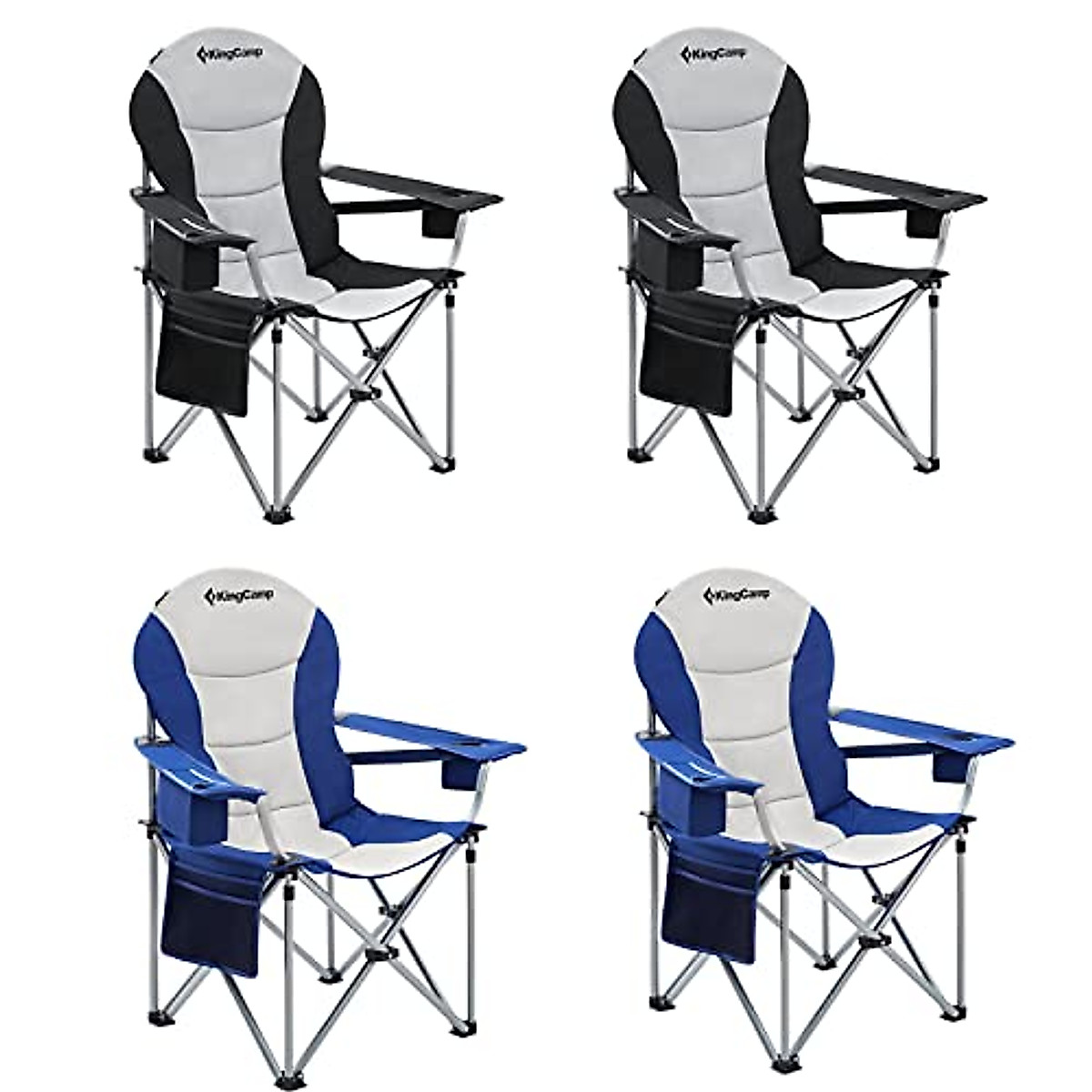 KingCamp 4PCS Adjustable Lumbar Support Camping Chairs with Cooler, Folding Camping Chair for Adults with Adjustable Armrest
