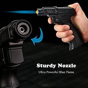 PROMISEButane Torch Lighter Gun Torch Blow Torch -Sleek Adjustable Butane Torch Adjustable Flame Lock Cooking Torch Cigar Lighter Lighter Camping Home Use Welding Chef etc (Black)