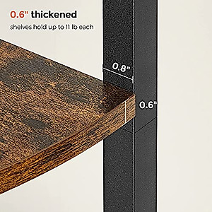 VASAGLE 5 Tier Corner Shelf Stand, Corner Bookshelf, Tall Corner Storage Shelves, Industrial Rack Plant Stand for Living Room, Bedroom, Home Office, Rustic Brown and Black ULLS801B01