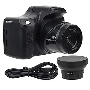 3.0 in LCD Screen 18X Zoom HD SLR Camera Long Focal Length Portable Digital Camera, Compact Point and Shoot Camera Portable Camera for Teens Students (Black) (Standard Edition + Wide Angle Lens)