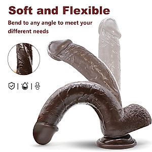 9.25 Inch Realistic Silicone Anal Dildo Adult Sex Toys for Women, G Spot Stimulator with Strong Suction Cup for Hands-Free Play, Body-Safe Material Curved Shaft and Balls Lifelike Flexible (brown)