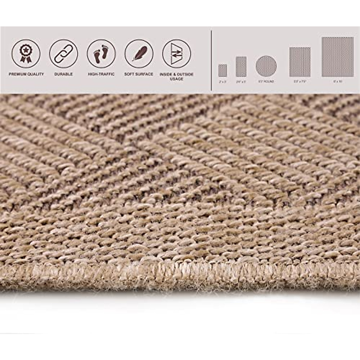 Adiva Rugs Jute Sisal Area Rug in Natural Look for Indoor Outdoor Use, Comfortable, Strong, Durable, Patio, Porch, Hallway (Mocca, 2’ X 3’)