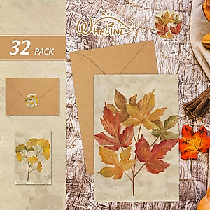 Whaline 32 Pack Fall Greeting Cards Retro Autumn Leaves Note Cards with Envelopes Stickers for Thanksgiving Harvest Wedding Birthday Baby Shower