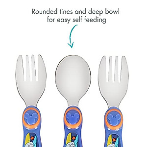 The First Years Disney Mickey Mouse Toddler Utensils - Stainless Steel Baby Spoons and Baby Forks - Toddler Silverware - 4 Pairs