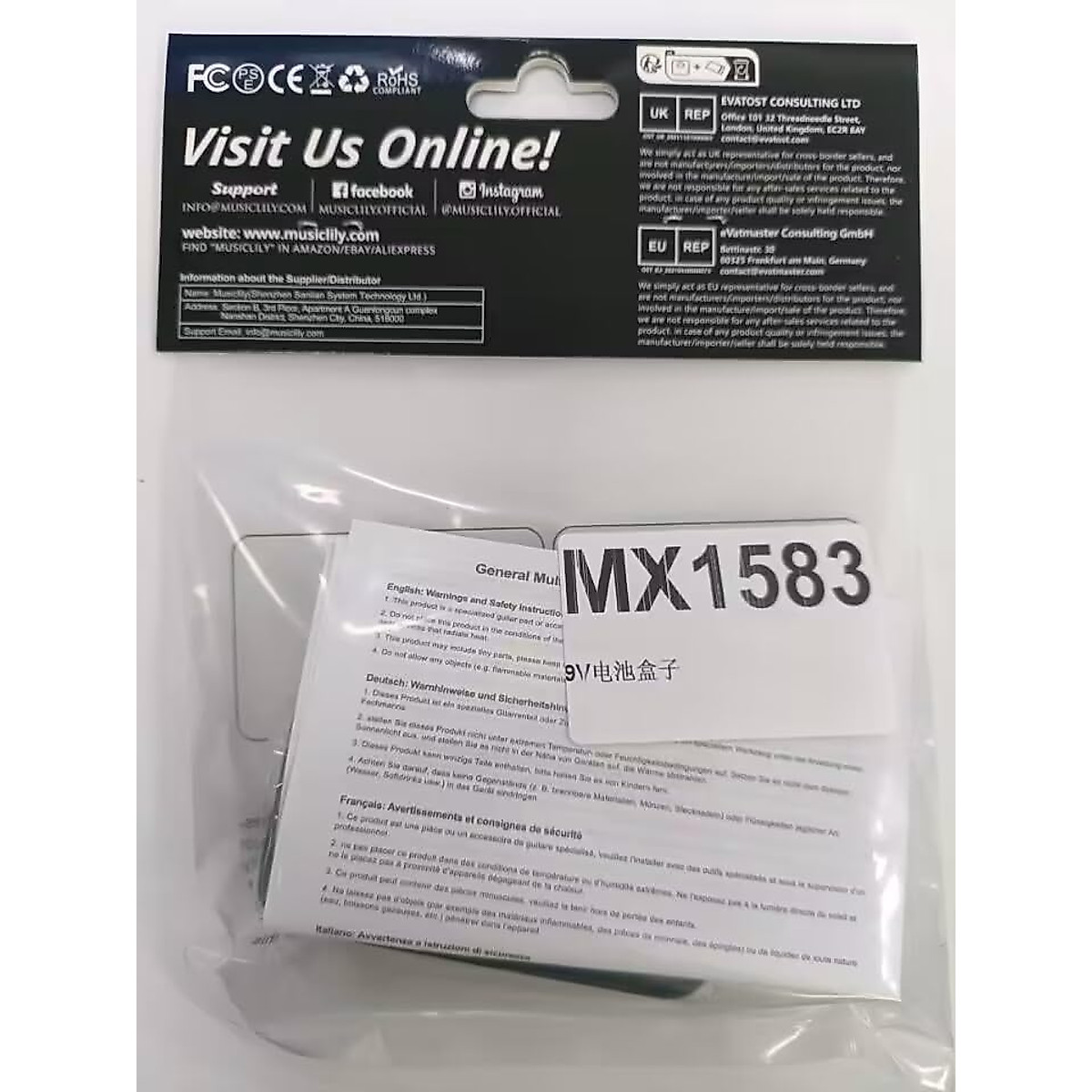 Musiclily Pro Active Guitar Bass 9-Volt Battery Box Case Holder Compartment Cover, Black