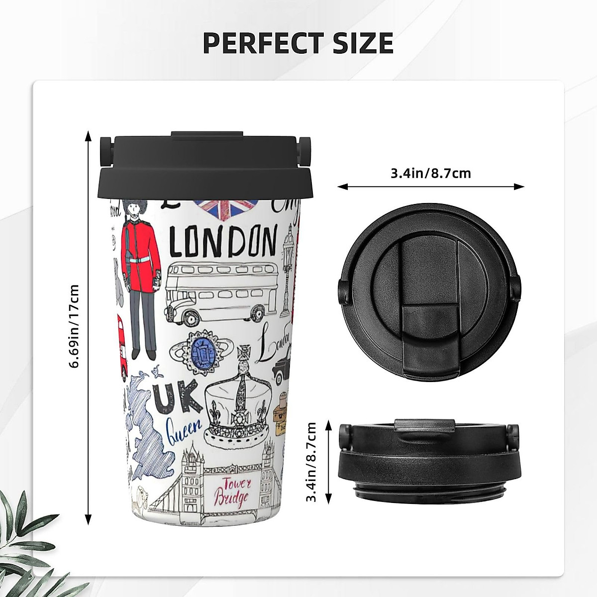WANGXUEE I Love London Print 500ml Stainless Steel Travel Tumbler Double Wall Vacuum Insulated Coffee Mug